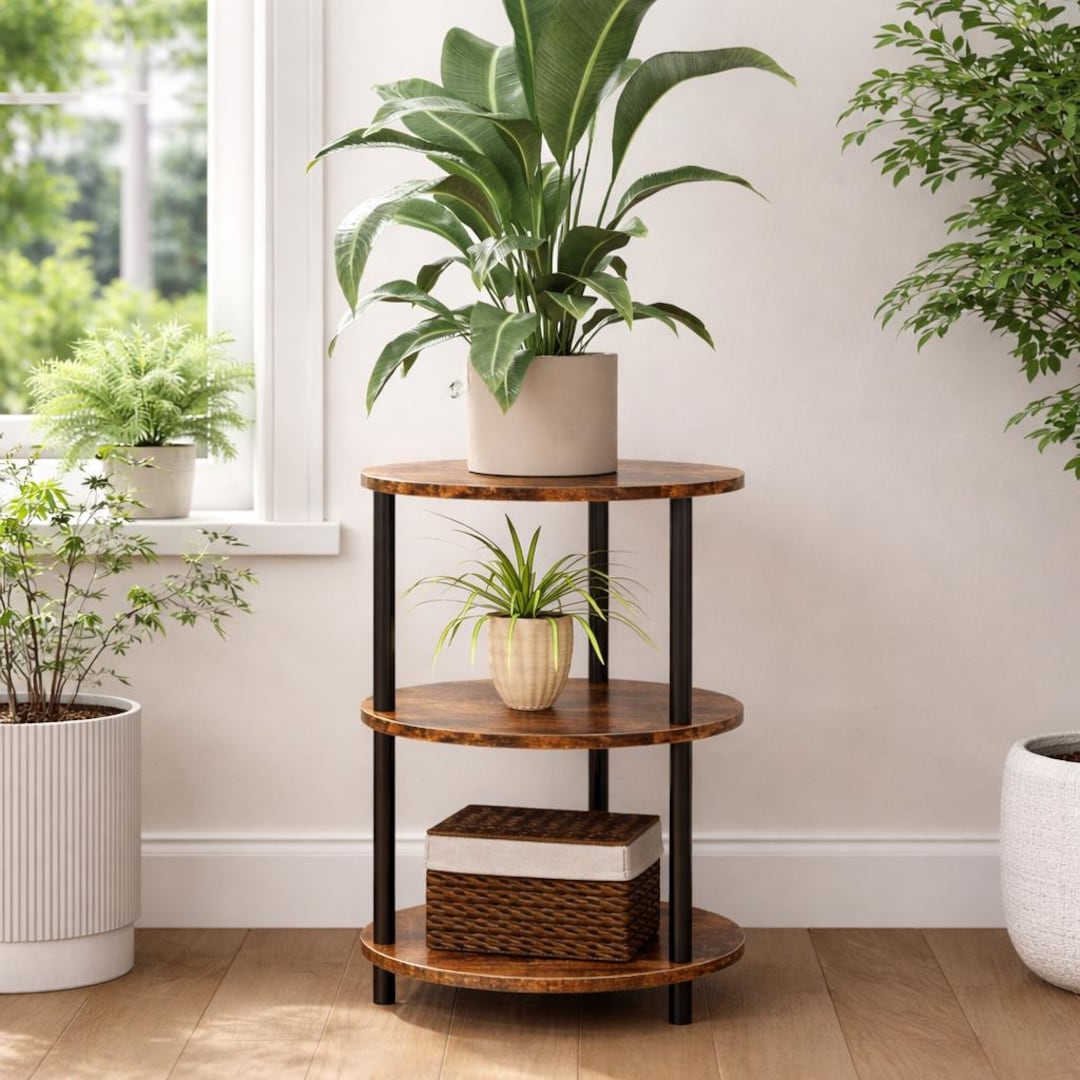 Rustic Round 3-tier Side Table – Industrial Wood Metal Accent ...