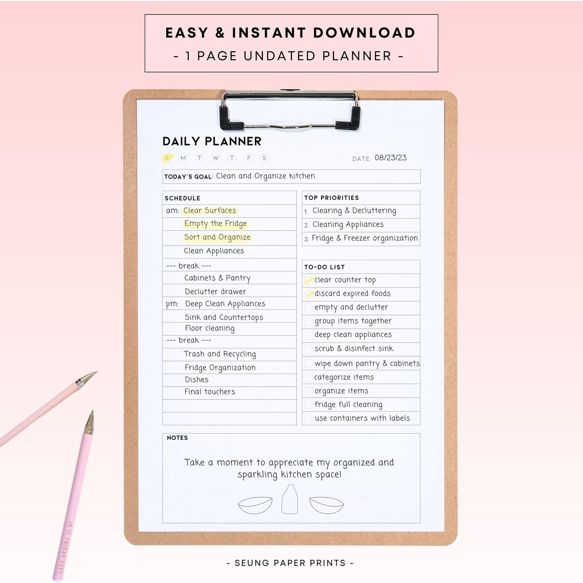 Undated Daily Planner Printable Planner Printable Daily - Etsy