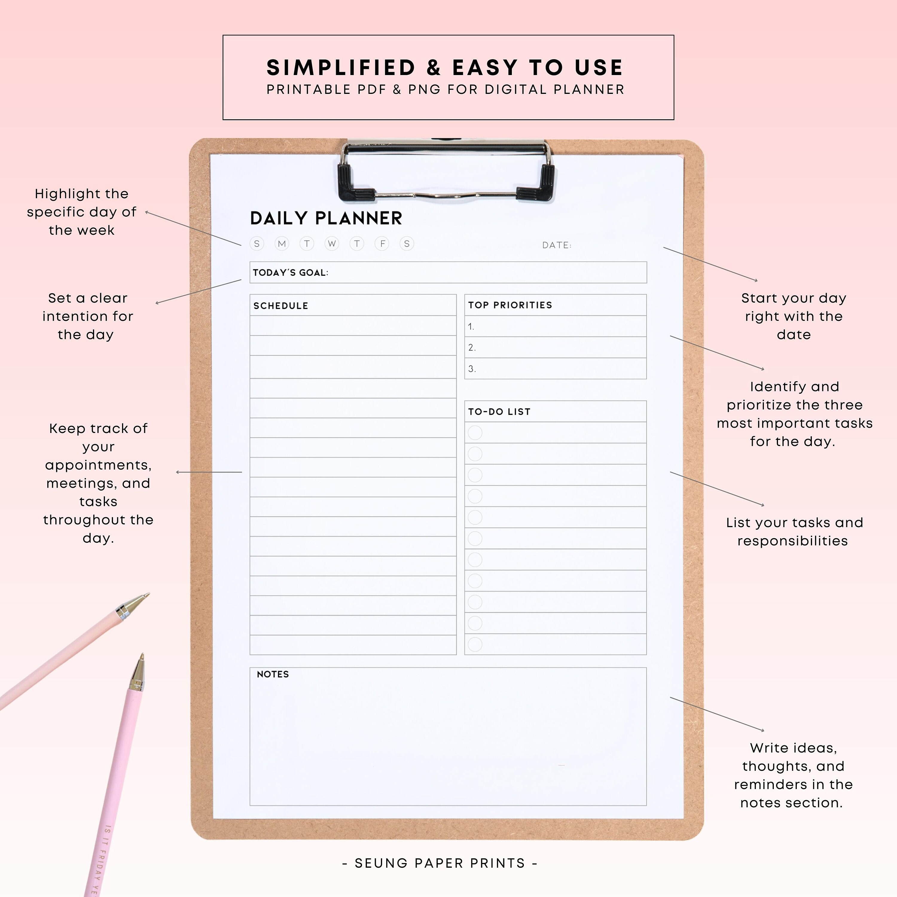 Undated Daily Planner Printable Planner Printable Daily - Etsy
