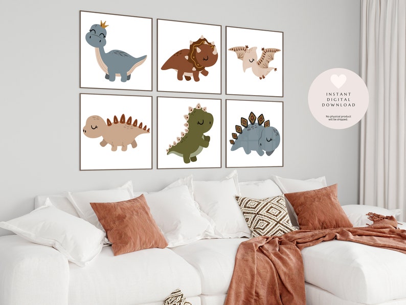 Adorable Set of 6 Boho Dinosaur Printables for Baby Nursery or Child's ...