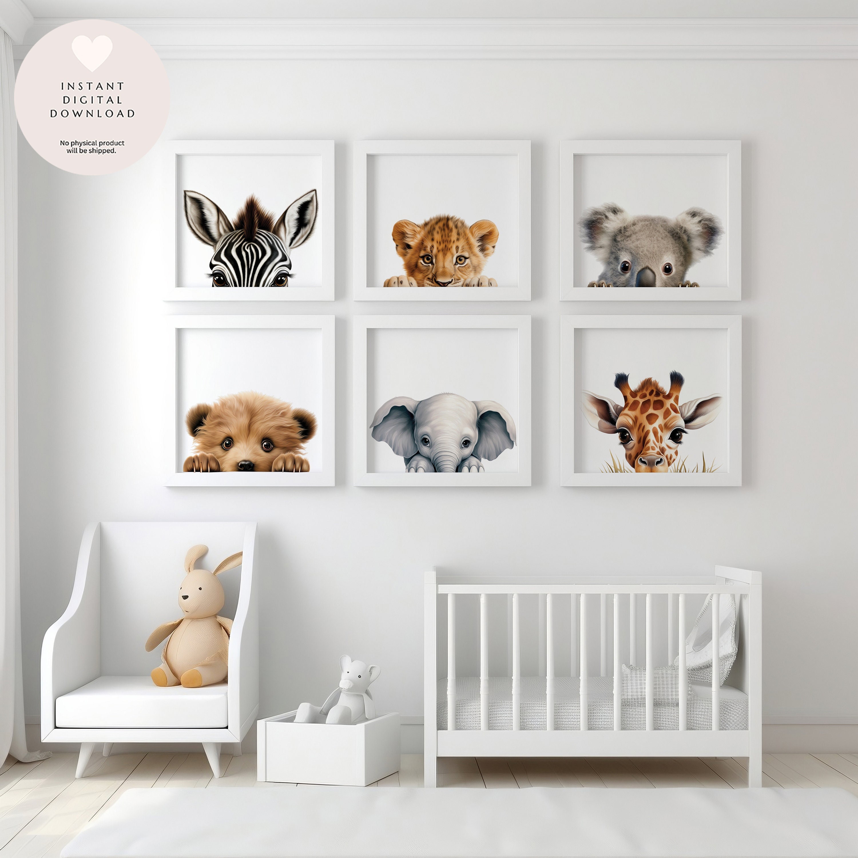 Set of 6 Baby Nursery Wall Art Prints | Peeking Animal Wall Art ...