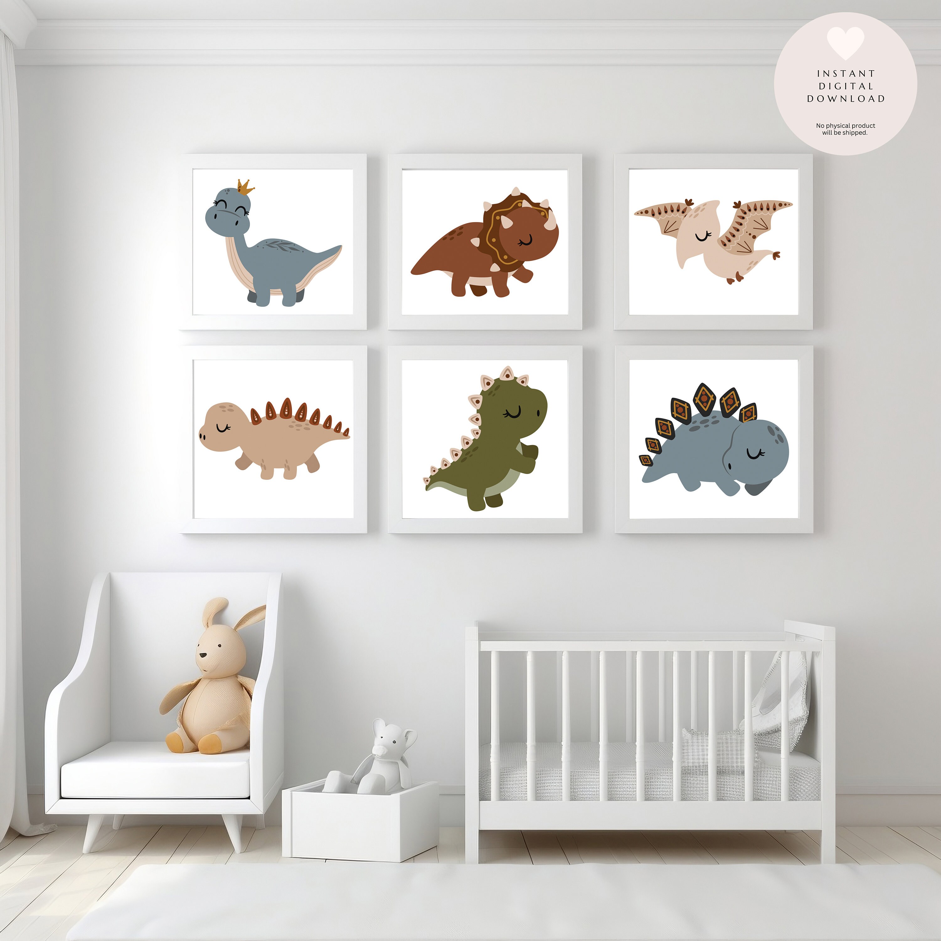 Adorable Set of 6 Boho Dinosaur Printables for Baby Nursery or Child's ...