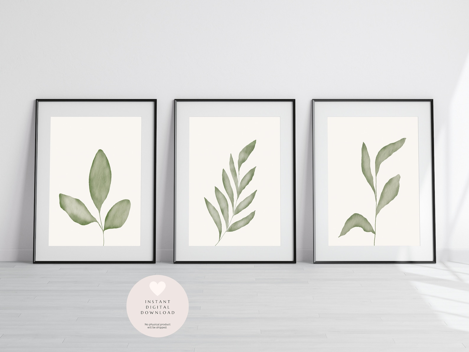 Watercolor Greenery Wall Art Set of 3 Printable Files Modern Home Decor ...