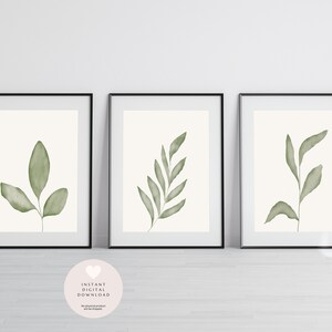 Watercolor Greenery Wall Art - Set of 3 Printable Files | Modern Home ...