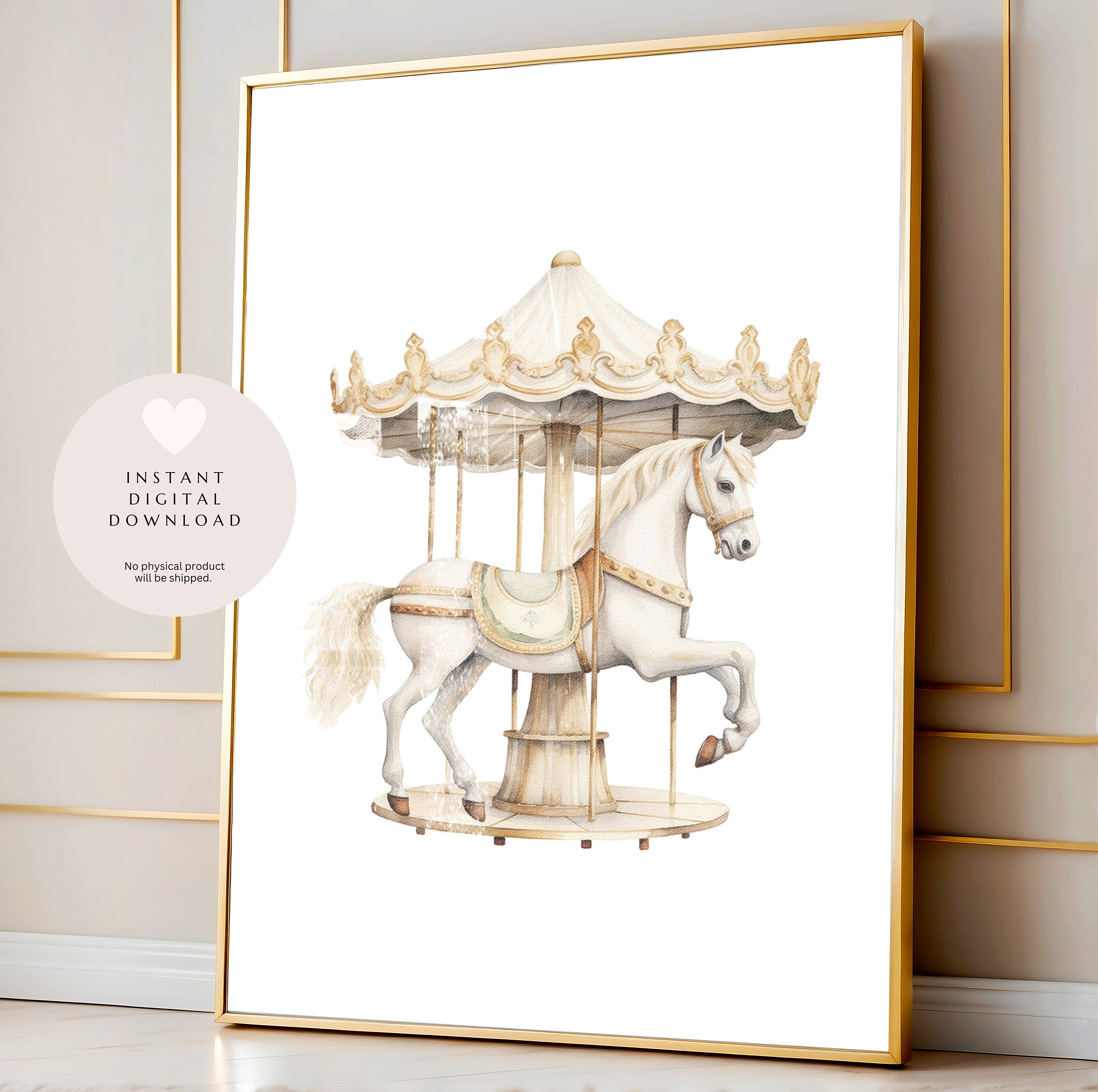 Set of 2 Vintage Neutral Carousel Digital Printable Wall Art | Baby ...