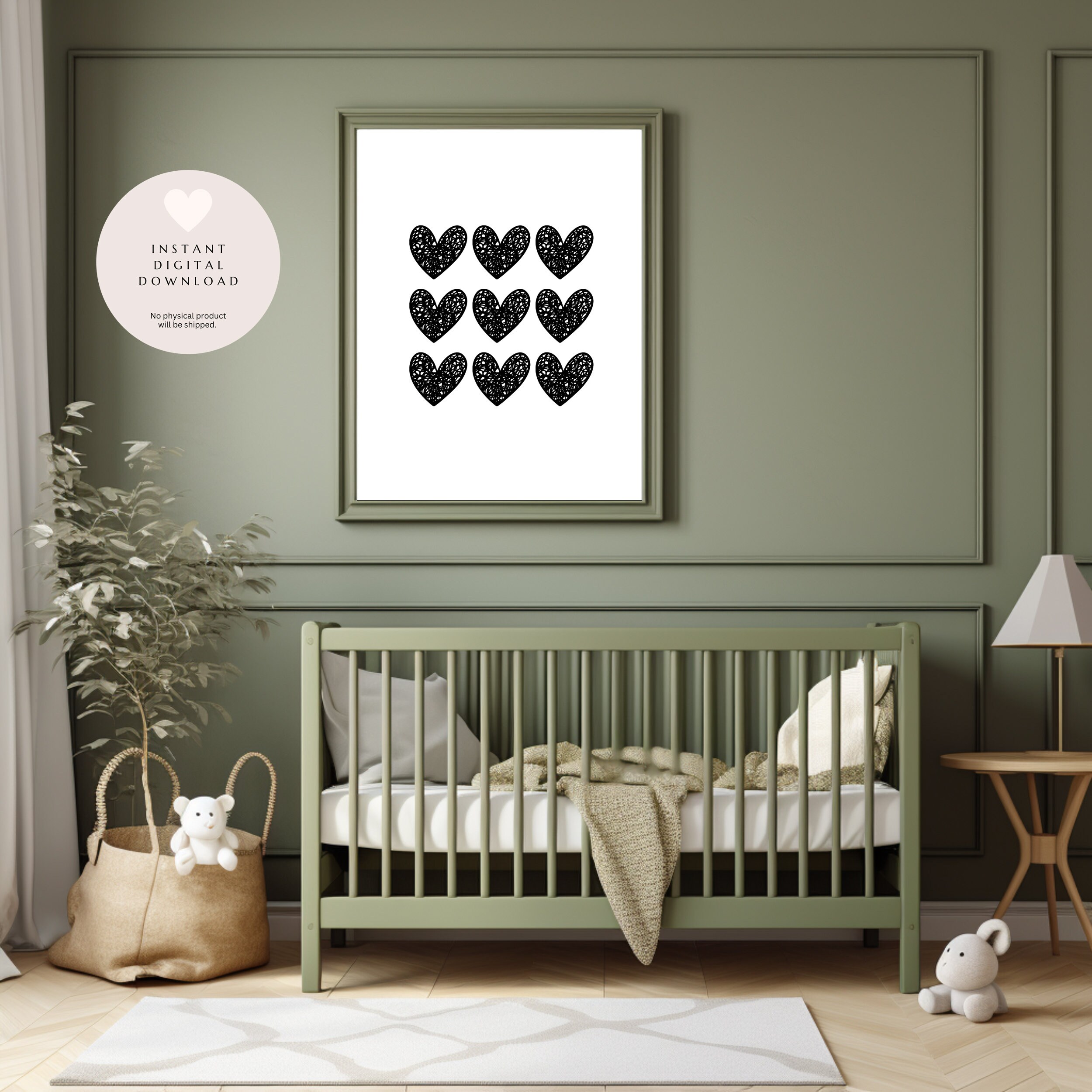 Playful and Modern Black and White Heart-themed Printable Wall Art for ...
