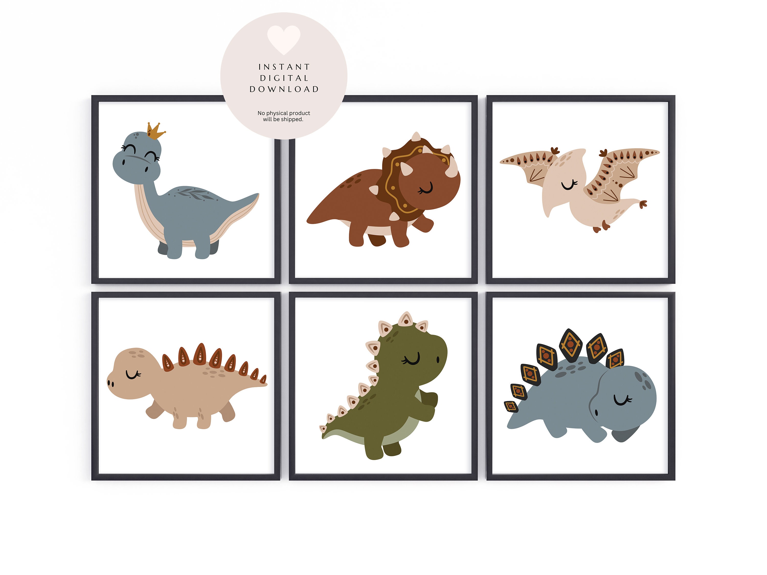 Adorable Set of 6 Boho Dinosaur Printables for Baby Nursery or Child's ...