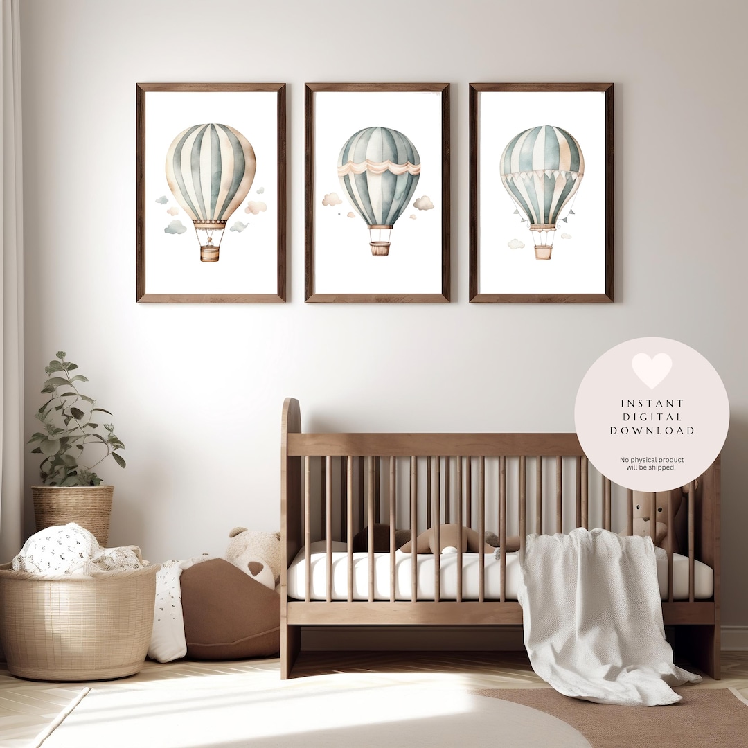 Set of 3 Vintage Hot Air Balloon Prints | Printable Wall Art | Baby ...