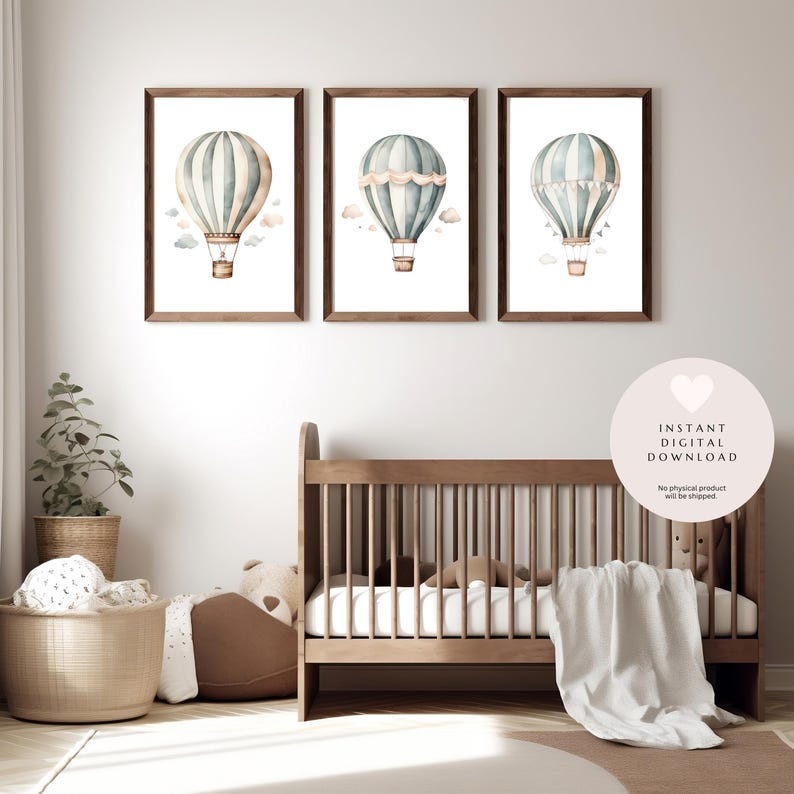 Set of 3 Vintage Hot Air Balloon Prints | Printable Wall Art | Baby ...