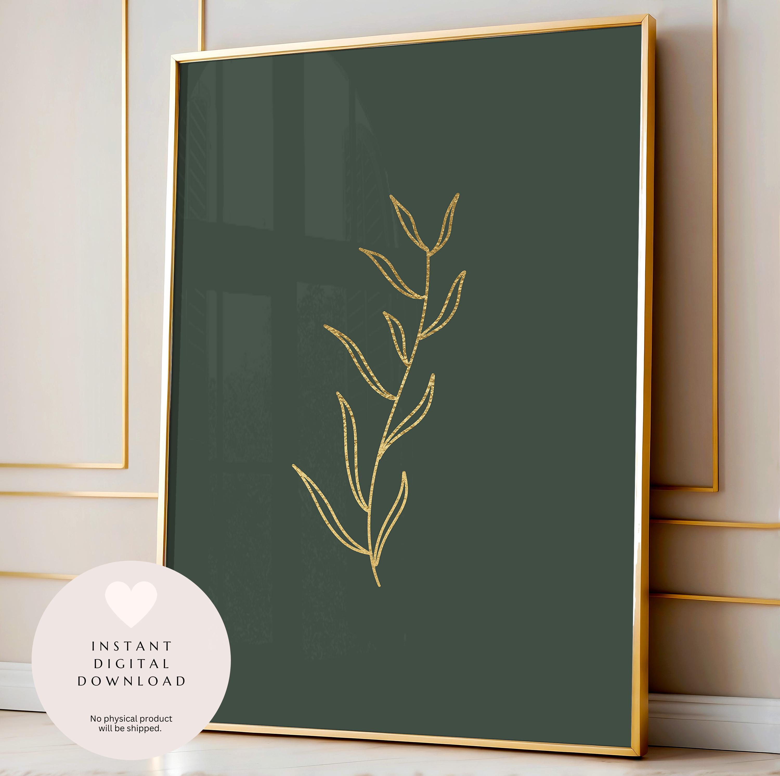 Green and Gold Leaf Line Printable Wall Art | Modern Wall Art Set of 3 ...