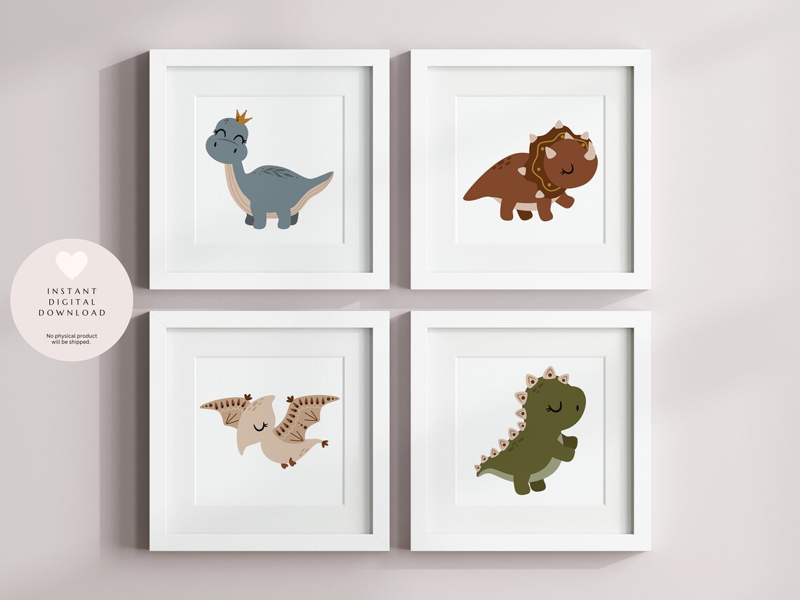 Adorable Set of 6 Boho Dinosaur Printables for Baby Nursery or Child's ...