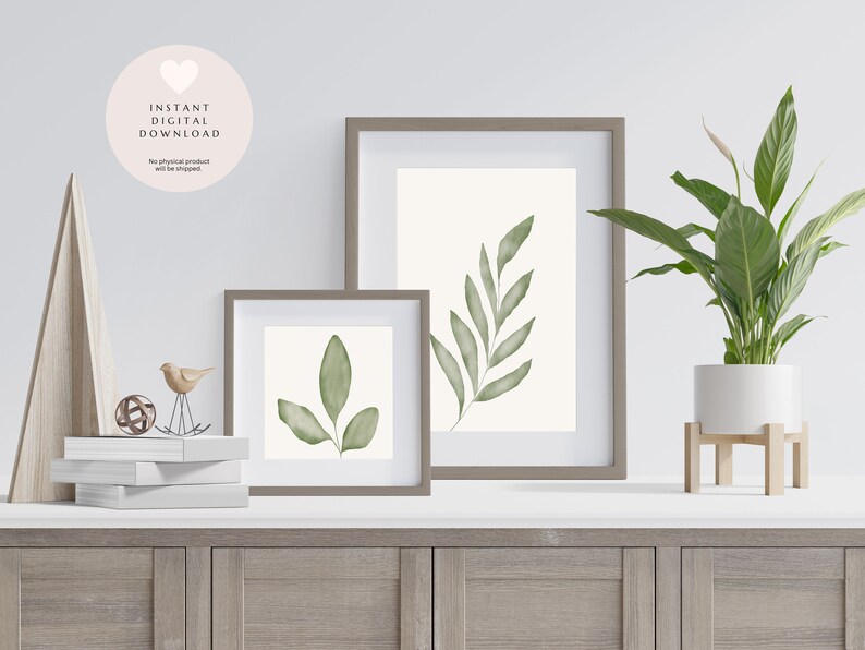 Watercolor Greenery Wall Art Set of 3 Printable Files Modern Home Decor ...