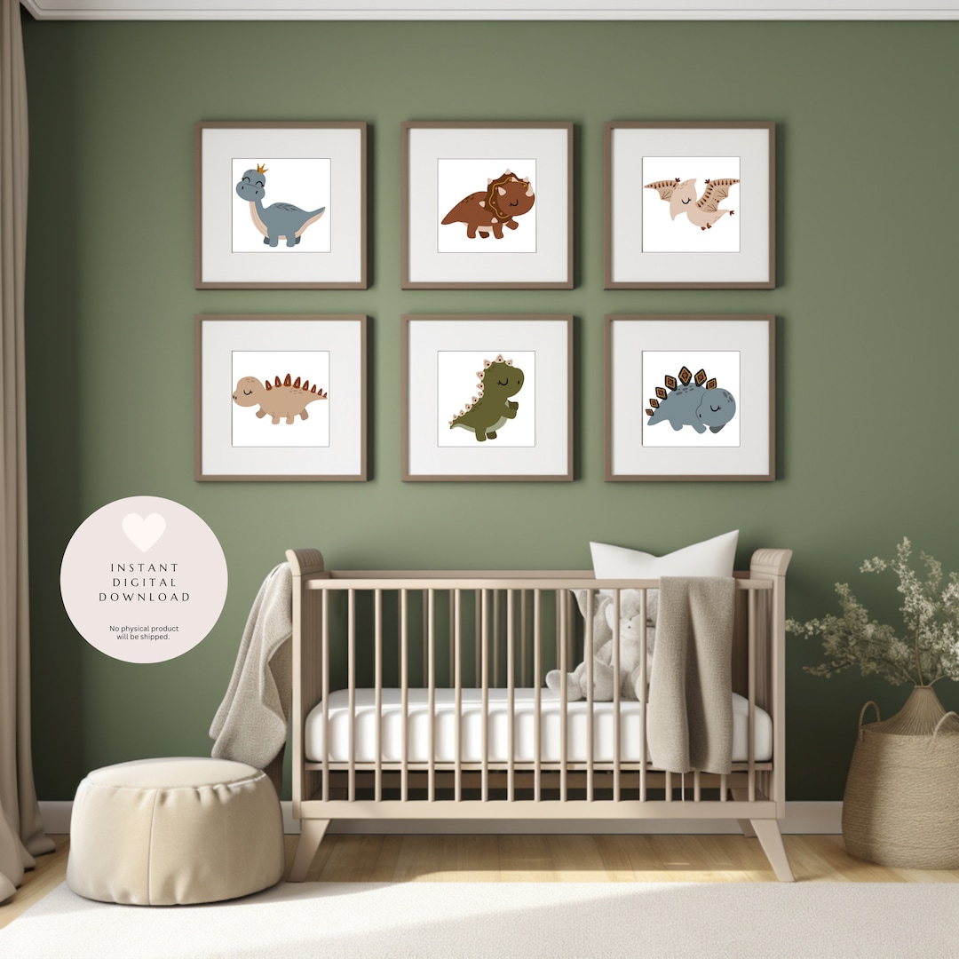 Adorable Set of 6 Boho Dinosaur Printables for Baby Nursery or Child's ...