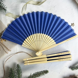 Royal Blue Fans Personalised Silk Fans With Silk Bag, Folding Hand Fan ...