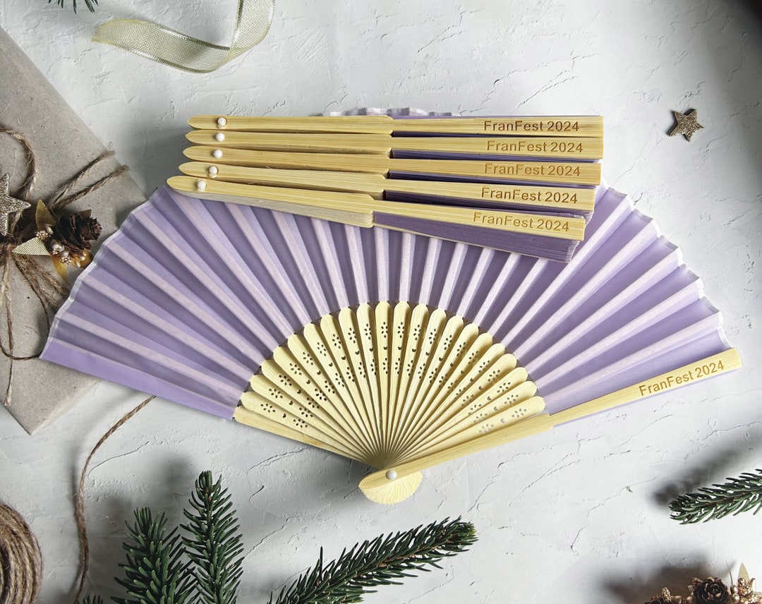 Wedding Fans Purple Fans Personalized Silk Fans With Silk Bag, Folding ...