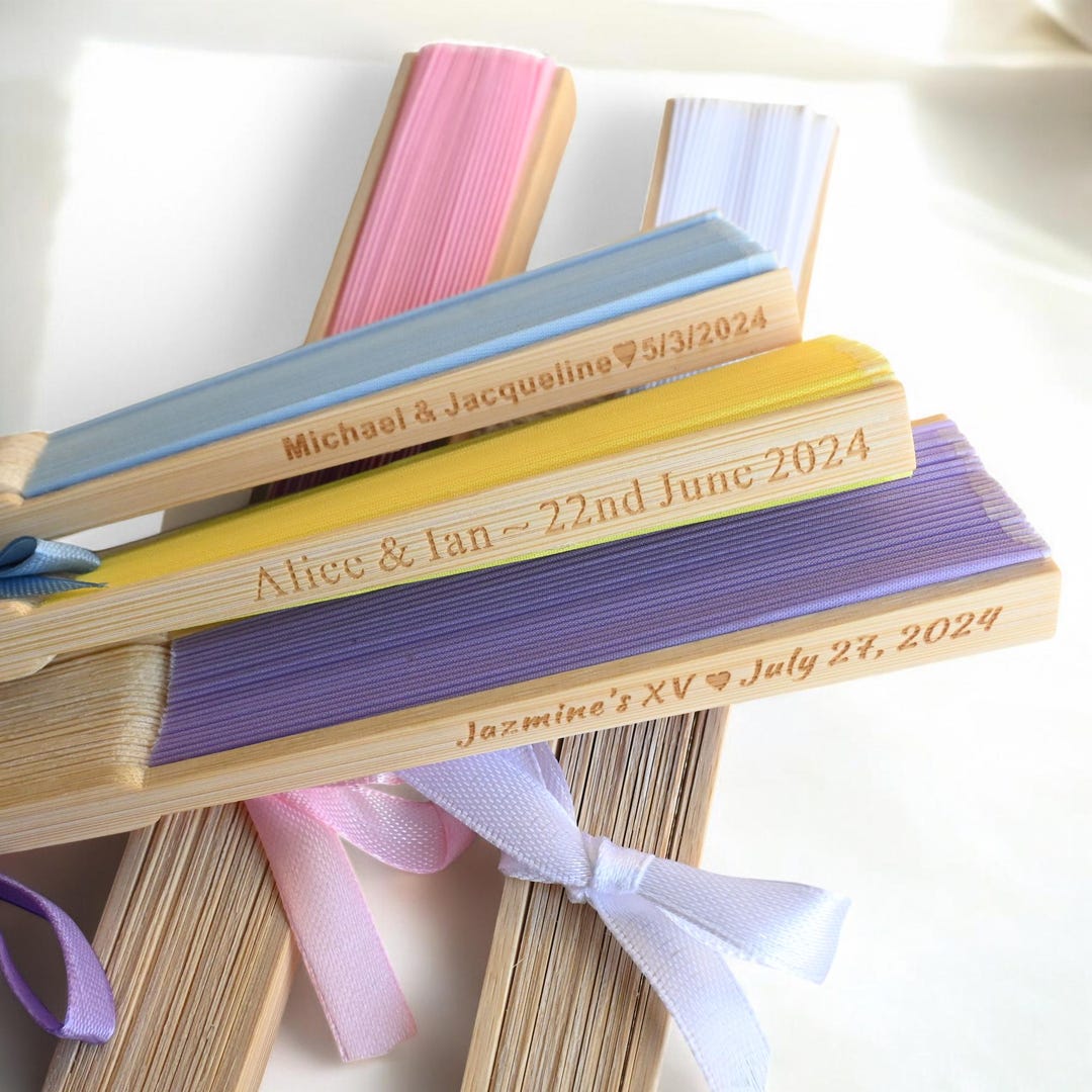 Custom Bulk Fans Personalised Silk Fans With Ribbon, Folding Hand Fan ...