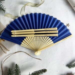 Royal Blue Fans Personalised Silk Fans With Silk Bag, Folding Hand Fan ...