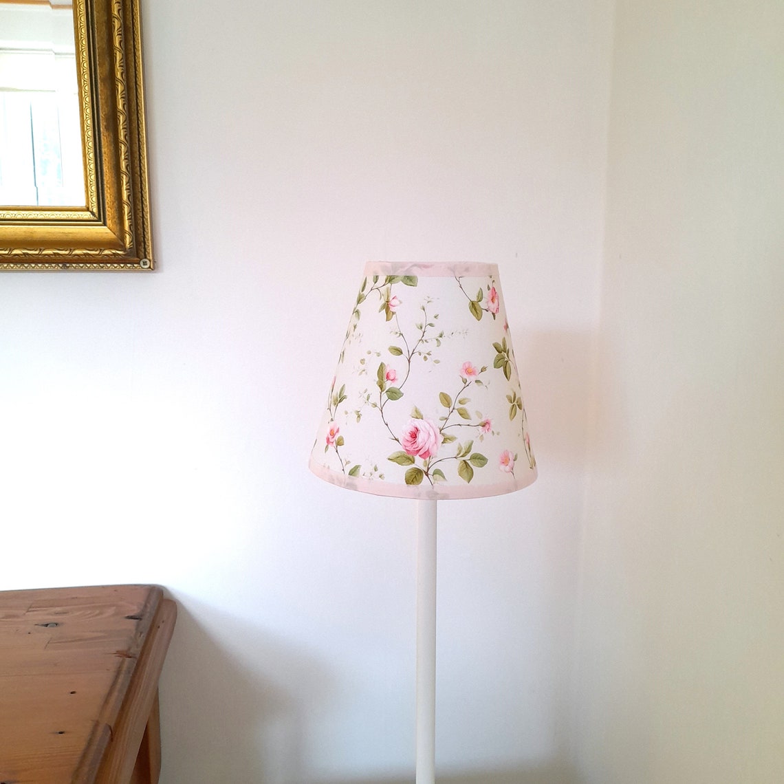 Clip on Lampshade Pastel Green Shabby Chic Floral, Handmade Candle Clip ...