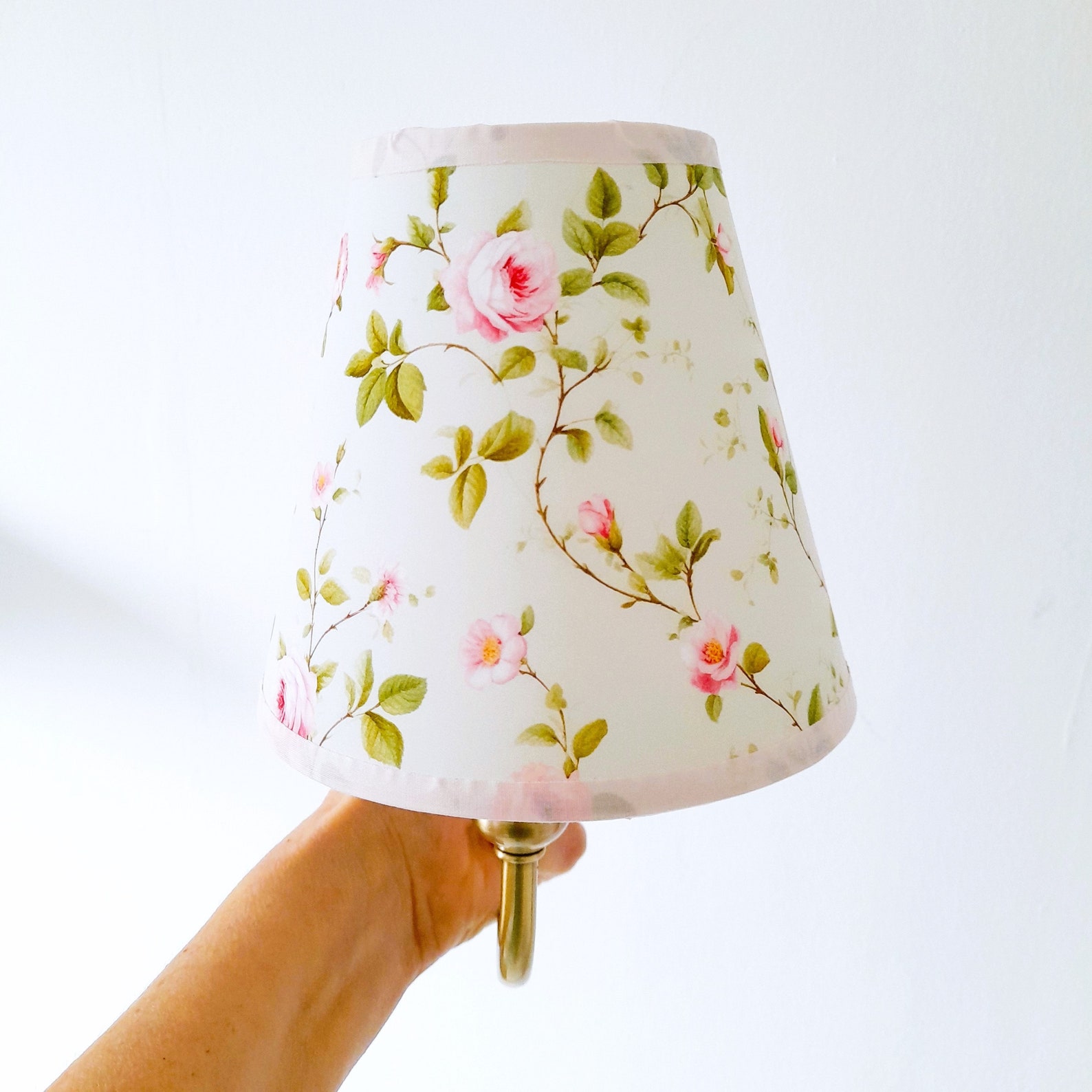 Clip on Lampshade Pastel Green Shabby Chic Floral, Handmade Candle Clip ...