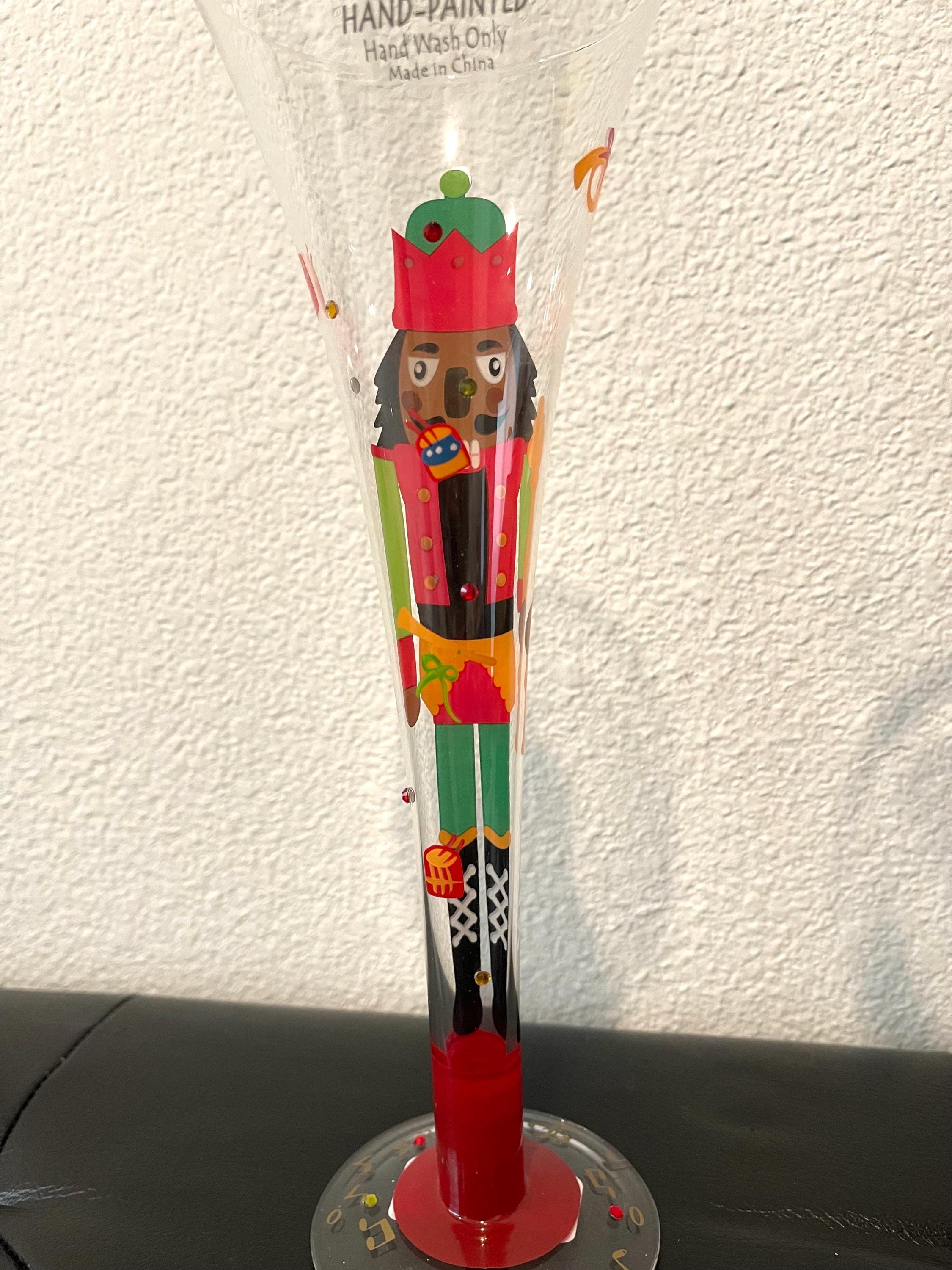 Set of 2 Nutcracker Cocktail Glass Champagne Flute Hand Painted Toy ...