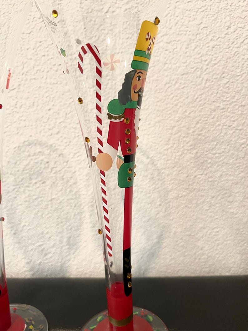 Set of 2 Nutcracker Cocktail Glass Champagne Flute Hand Painted Toy ...