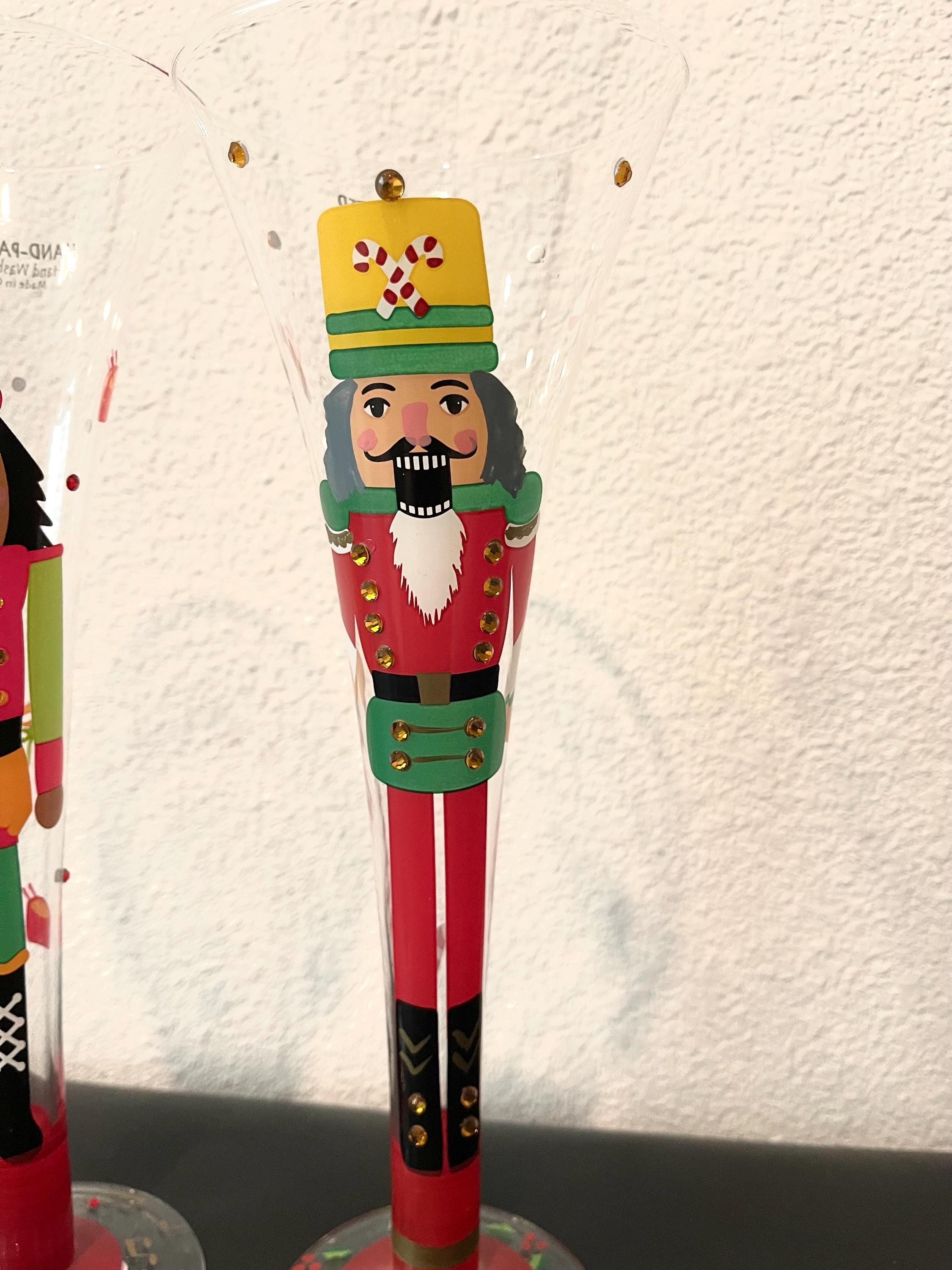 Set of 2 Nutcracker Cocktail Glass Champagne Flute Hand Painted Toy ...