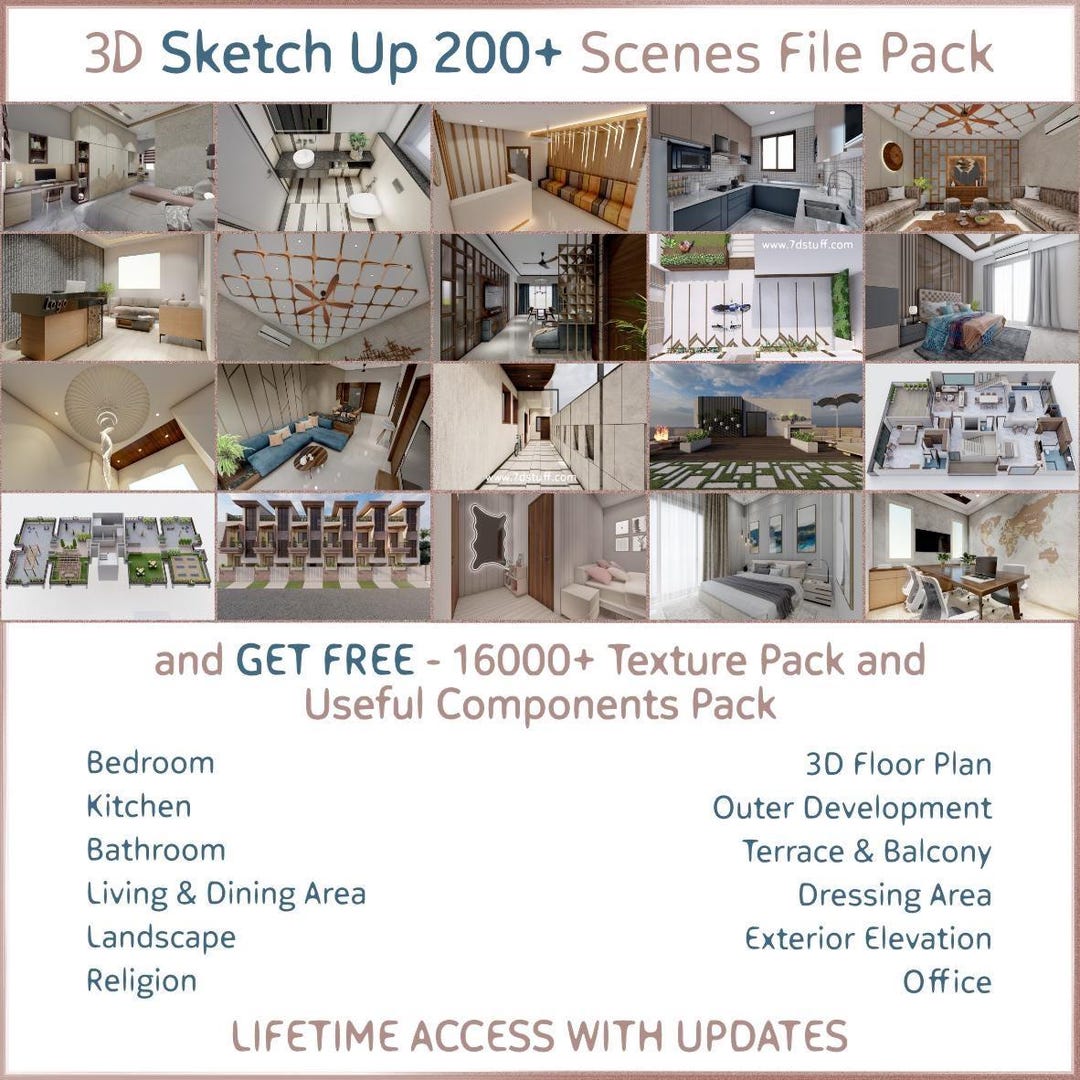 3D Sketchup 200+ PRO Models Scene Pack + FREE GIFT Texture Pack - Etsy
