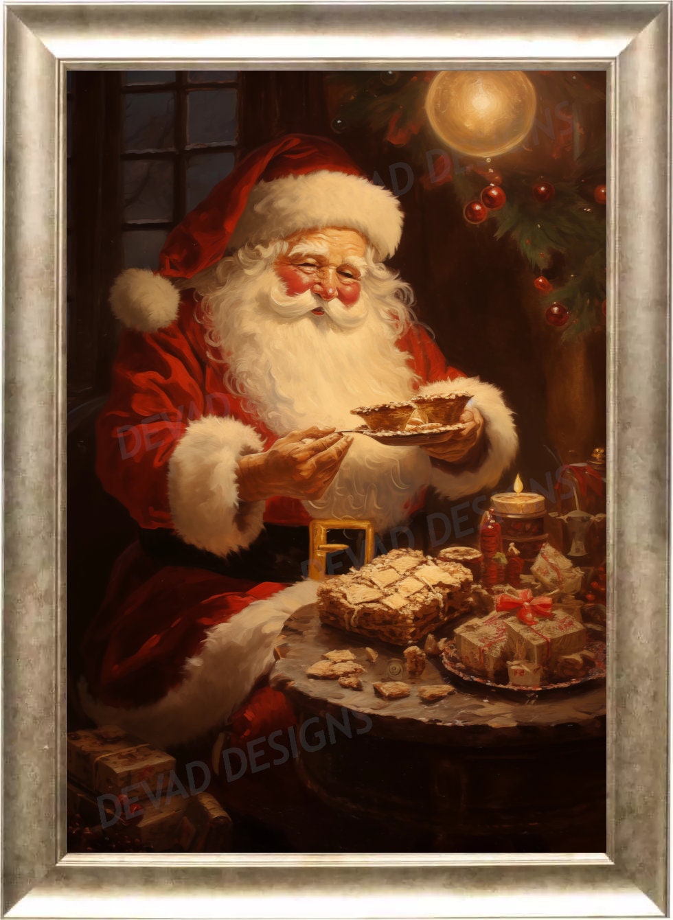 Vintage Christmas Santa Print, Printable Christmas Oil Painting ...