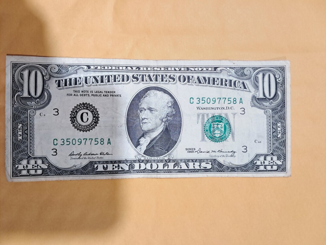 Ten Dollars Bill Serial Number C 35097758 A. Serie 1969 - Etsy