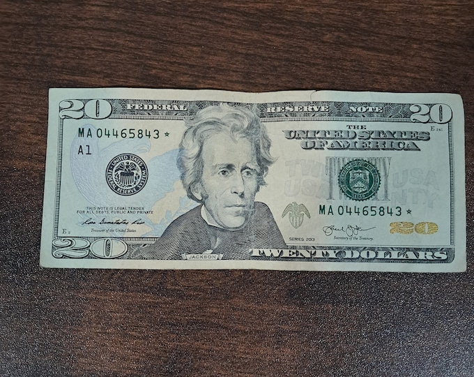 20 Dollars Bill Star (*) 2013 With Amizing Serial Number MA 04465843 ...