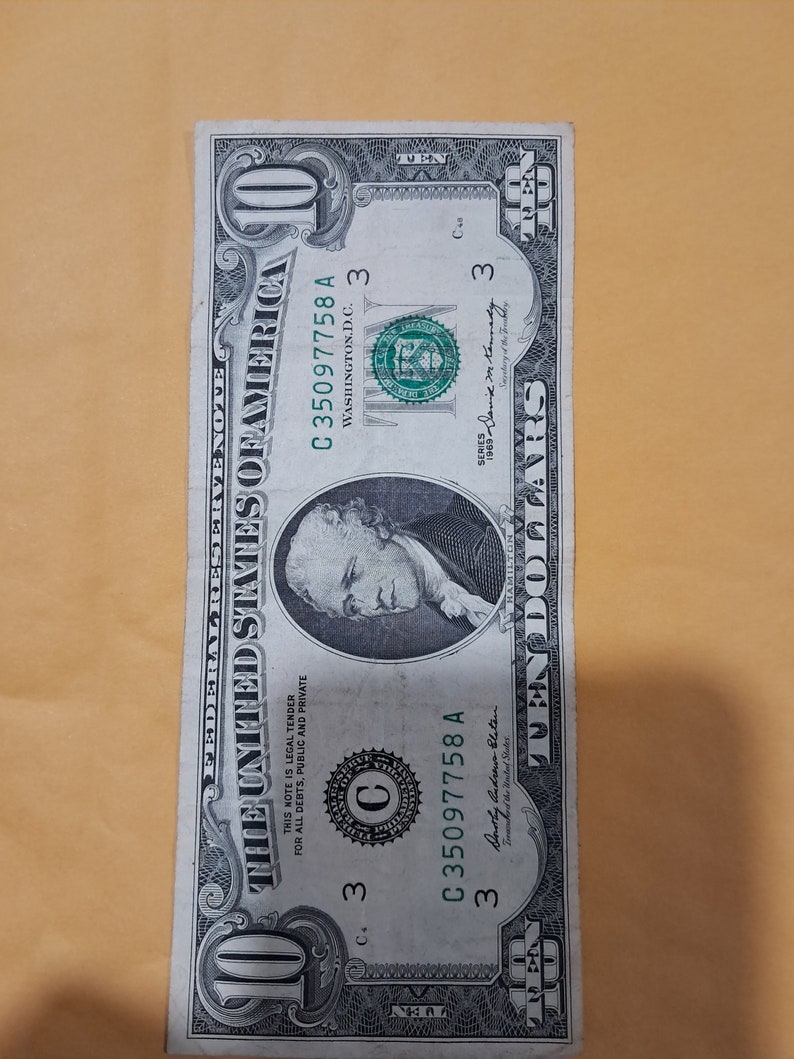Ten Dollars Bill Serial Number C 35097758 A. Serie 1969 - Etsy