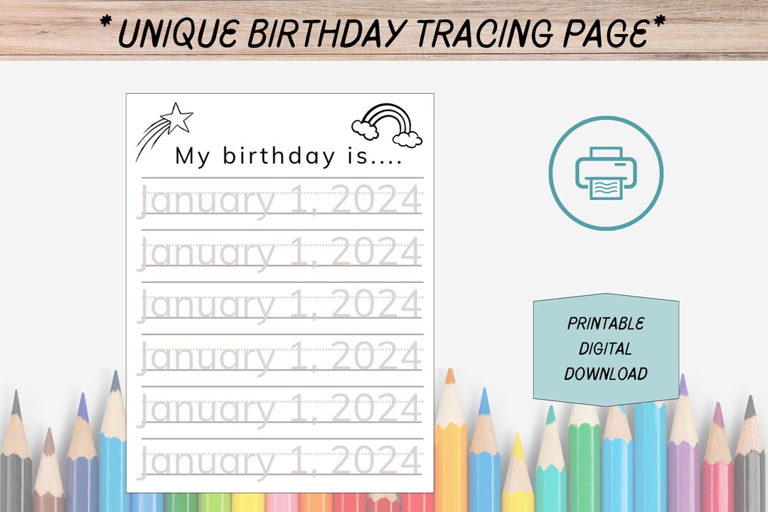 Unique Birthday Tracing Page Personalized Birthdate Tracing Name Sheet ...