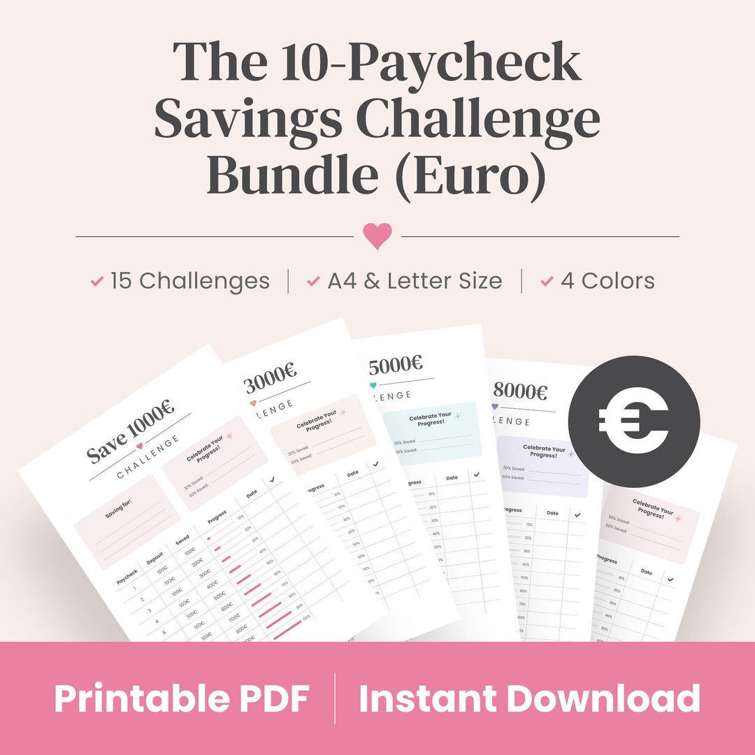 The 10-paycheck Savings Challenge Bundle, Printable, Savings Tracker ...