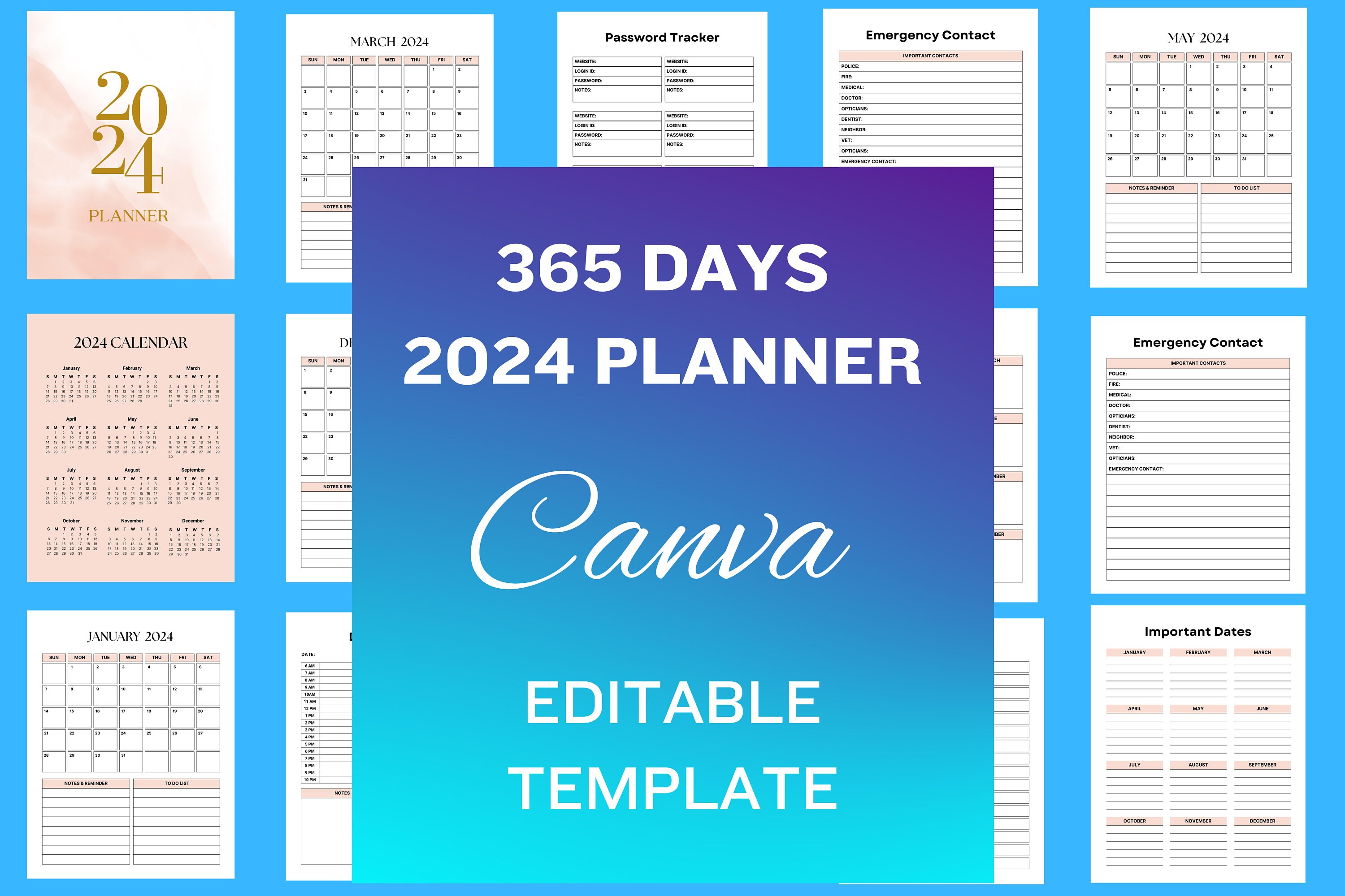 Editable 365 Days 2024 Planner Canva KDP Planner, Goodnotes Planner ...