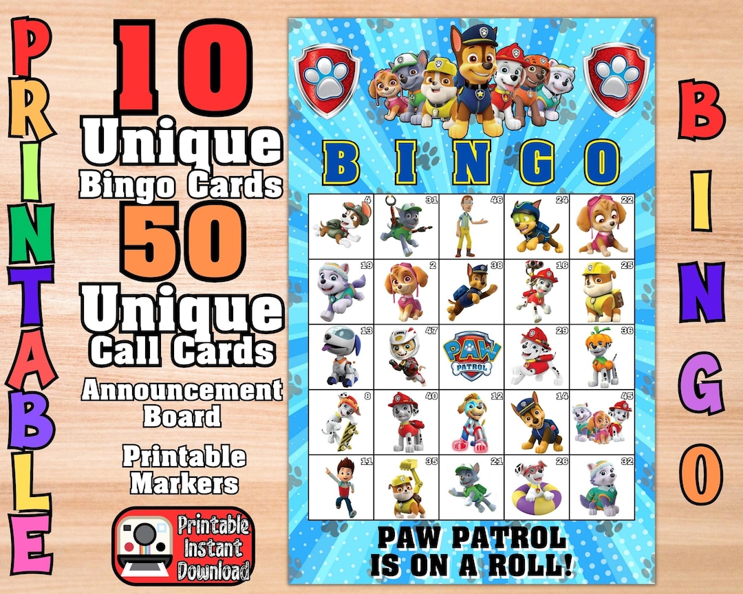 Printable Paw Patrol Bingo Game for Kids Party Birthday - Etsy