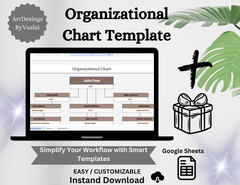 Organizational Chart Template Google Sheets, Digital Download ...