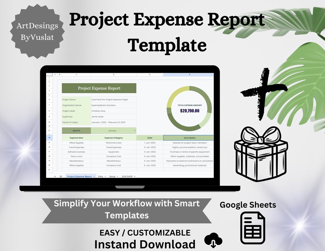 Project Expense Report Template Editable, Google Sheets, Digital ...