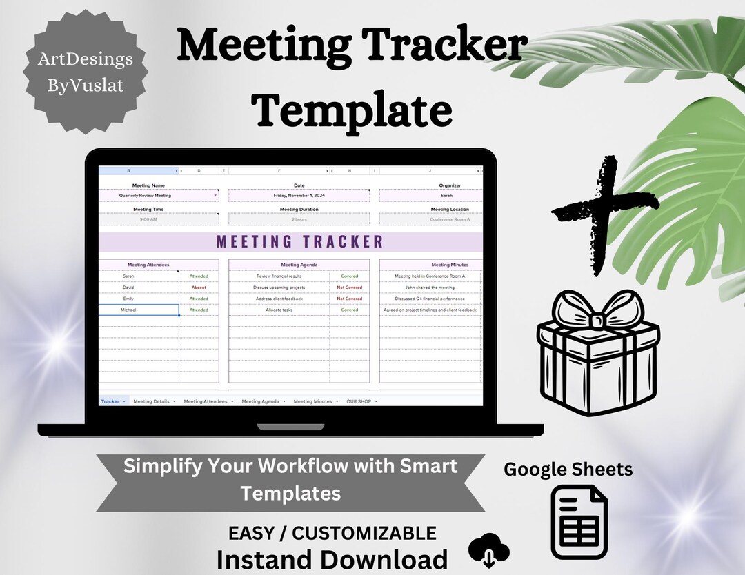 Meeting Tracker Template Google Sheets, Digital Download, Track ...