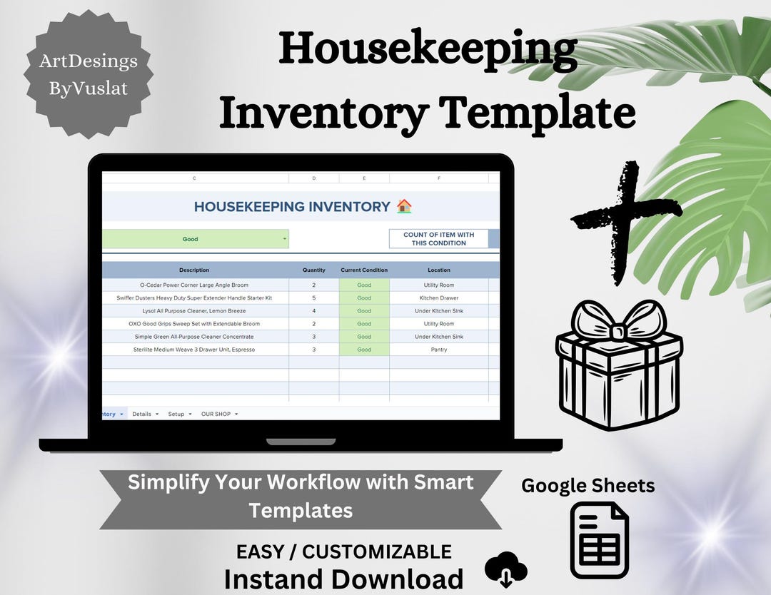 Housekeeping Inventory Template Google Sheets, Digital Download, Track ...