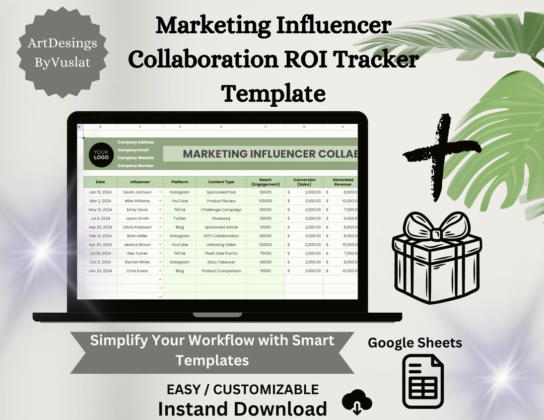 Marketing Influencer Collaboration ROI Tracker Template Google Sheets ...