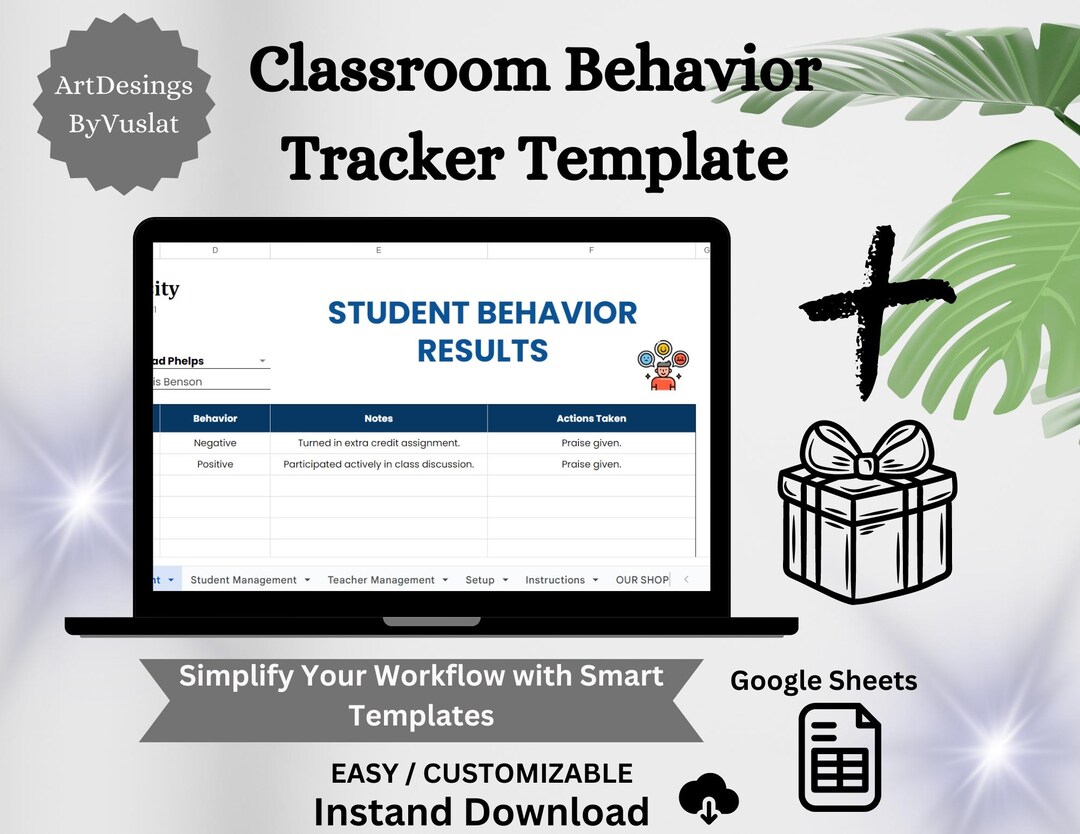 Classroom Behavior Tracker Template Google Sheets, Digital Download ...