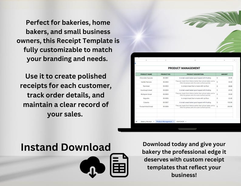 Bakery Receipt Template Google Sheets, Digital Download, Customizable ...