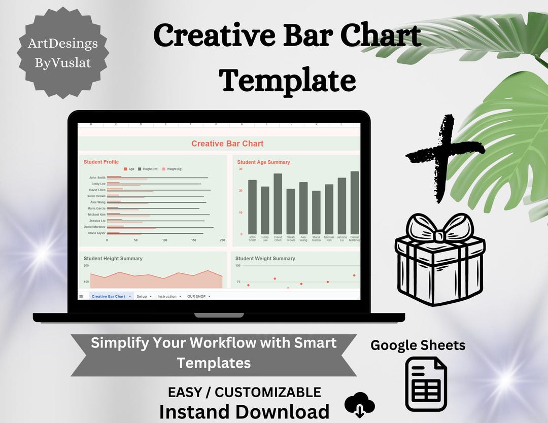 Creative Bar Chart Template Google Sheets, Digital Download, Visualize ...