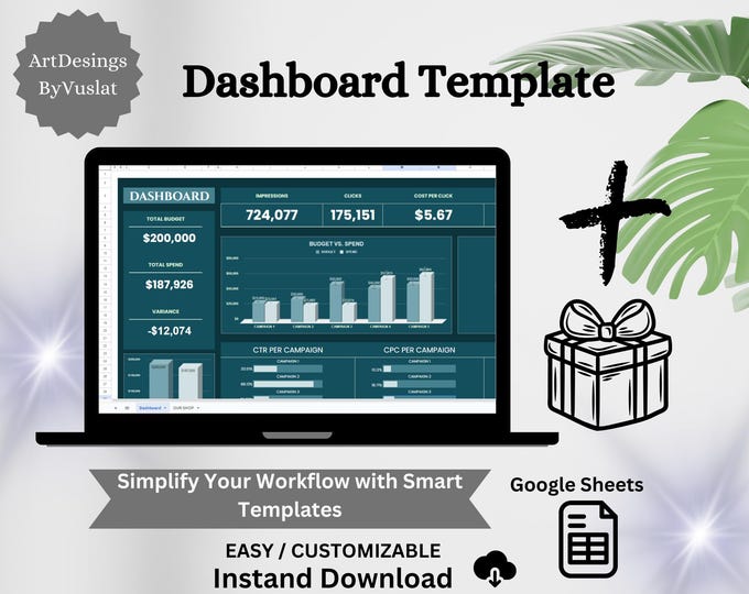 Simple Dashboard Template, Editable Google Sheets Data Visualization ...