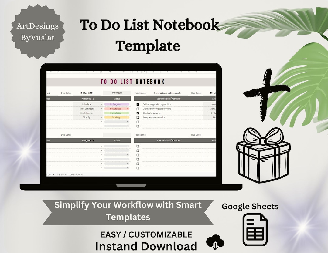 To-do List Notebook Template Google Sheets, Digital Download, Organize ...