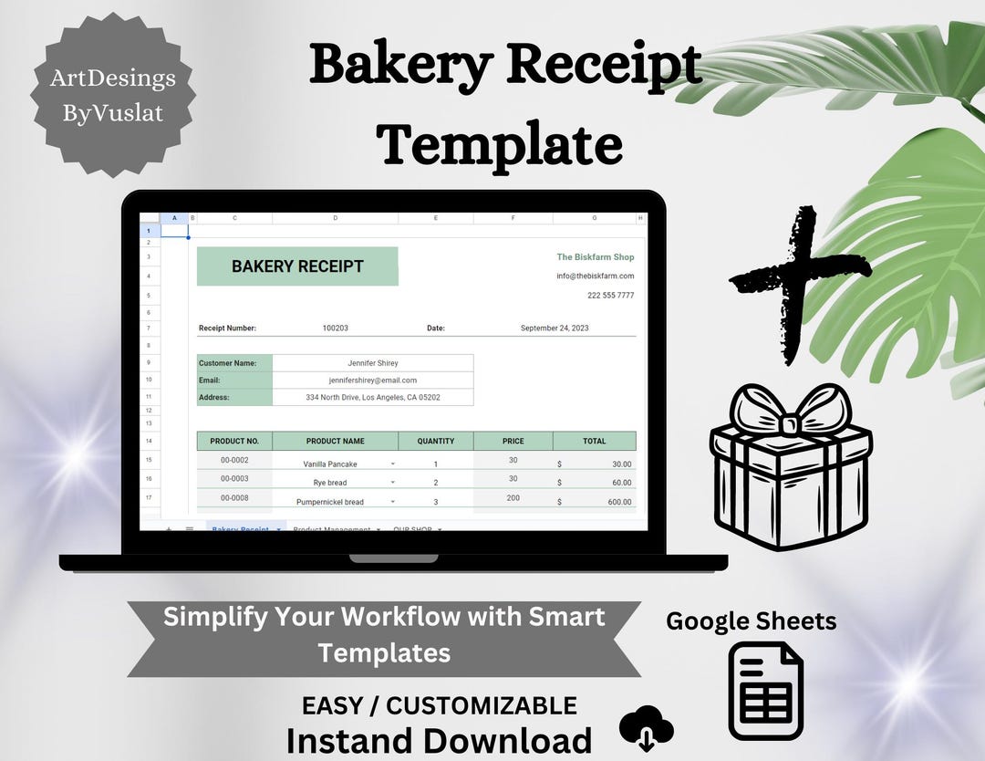 Bakery Receipt Template Google Sheets, Digital Download, Customizable ...