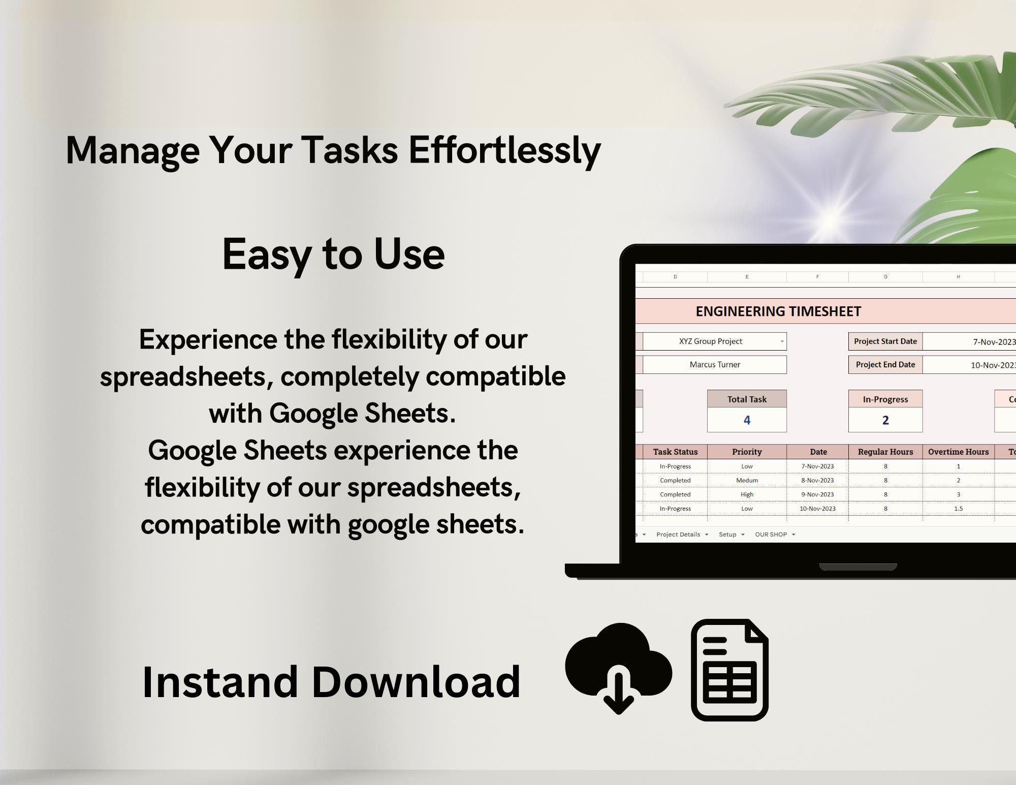 Engineering Timesheet Template Google Sheets, Digital Download, Track ...