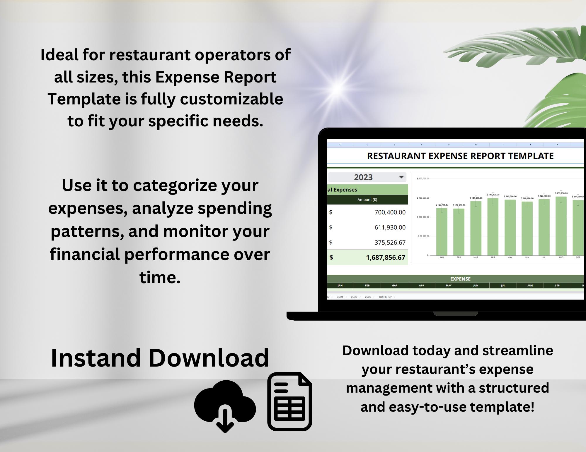 Restaurant Expense Report Template, Google Sheets, Digital Download ...