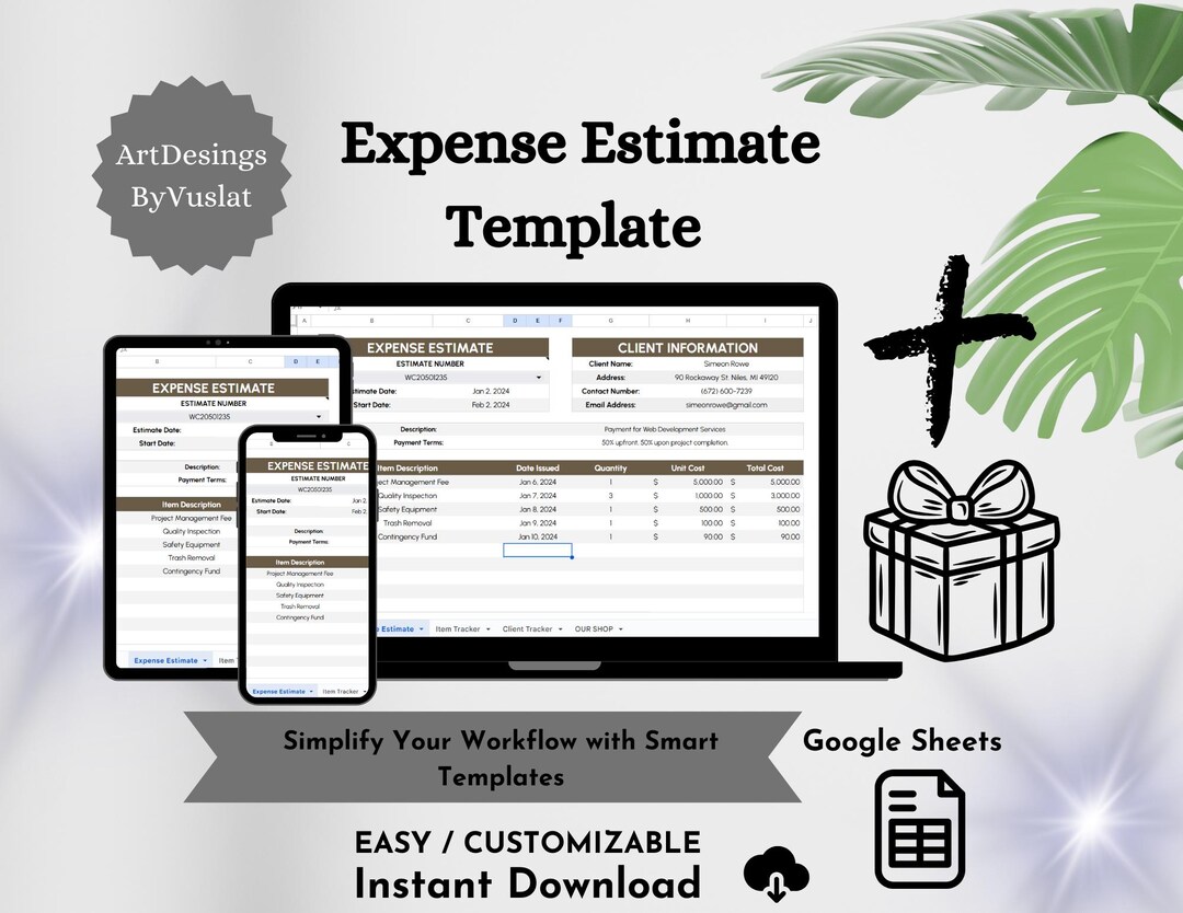Expense Estimate Template Editable, Google Sheets, Digital Download ...
