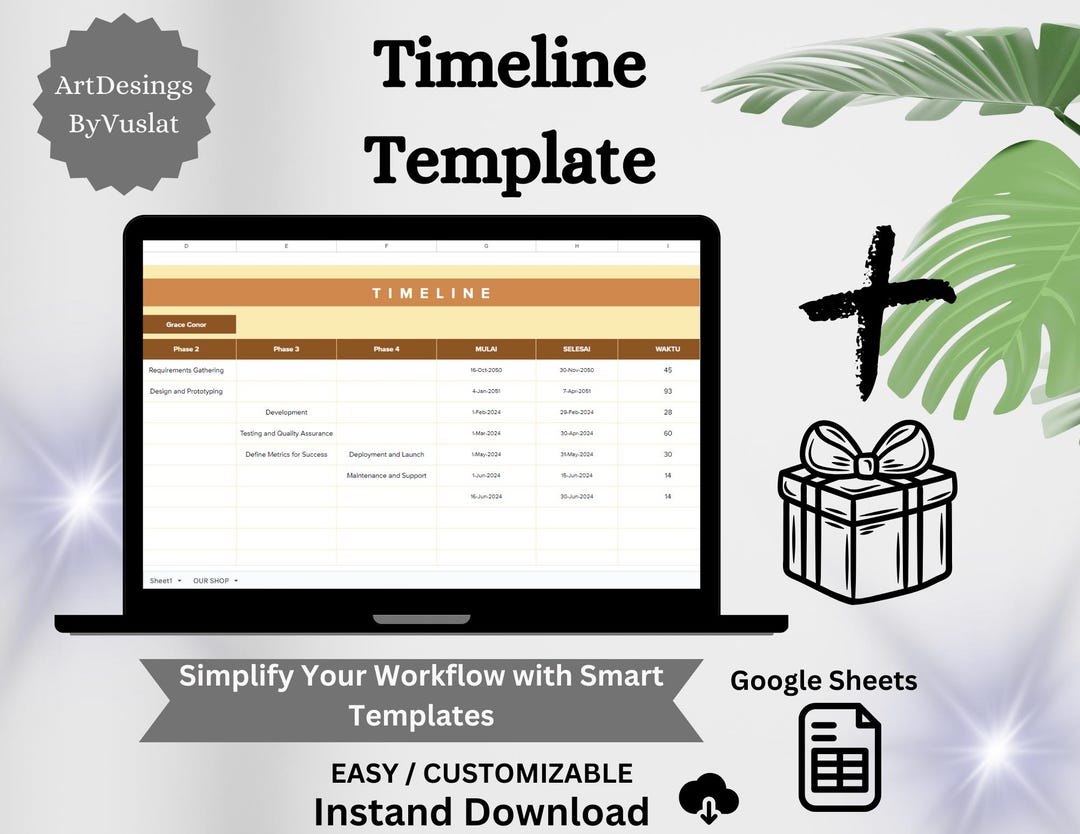 Timeline Template Google Sheets, Digital Download, Track Events ...